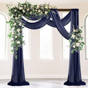 Wedding Arch Draping Fabric Chiffon Fabric Navy Blue Drapery 2 Panels 6 Yards Sheer Ceiling Drapes Chiffon Backdrop Curtains for Parties Wedding Ceremony Reception Arbor Curtains Swag Decorations