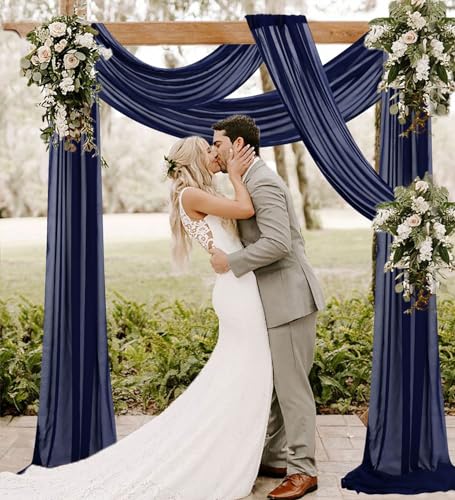 Wedding Arch Draping Fabric Chiffon Fabric Navy Blue Drapery 2 Panels 6 Yards Sheer Ceiling Drapes Chiffon Backdrop Curtains for Parties Wedding Ceremony Reception Arbor Curtains Swag Decorations