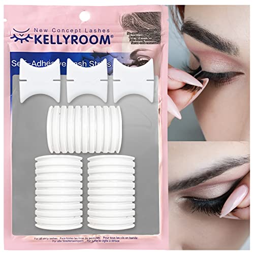 Lash Glue Replacement Self-adhesive Strips 30 Pcs with Applicator, Black Waterproof Self-sticking Lash Strips Suitable for All Strip False Eyelashes, Single Length 35mm, Ideal Way to Apply Fake Lashes