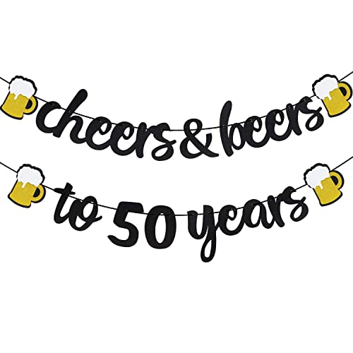 50th Birthday Decorations Cheers to 50 Years Banner for Men Women 50th Birthday Black Glitter Backdrop Wedding Anniversary Party Supplies Decorations Pre Strung (50th)