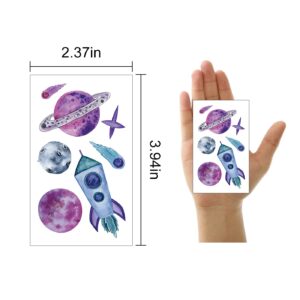 120+ Pieces Space Temporary Tattoos for Kids, 24 Sheets Planet Birthday Party Decoration, Rocketship Universe Sun Moon Tattoos Sticker for Children Boys Party Favors Supplies