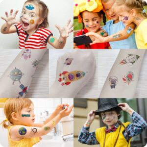 120+ Pieces Space Temporary Tattoos for Kids, 24 Sheets Planet Birthday Party Decoration, Rocketship Universe Sun Moon Tattoos Sticker for Children Boys Party Favors Supplies