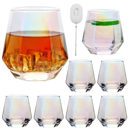 Ufrount Diamond Wine Glasses Set of 8,Iridescent Stemless Red Wine Glass Cup,Geometric 10 OZ Christmas Wine Glassware White Wine Party Glass Tumblers for Bourbon,Whiskey,Wedding