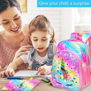 CCJPX 3PCS Unicorn Backpack for Girls, 16” Kids Sequin Bookbag and Lunch Box for Kindergarten Elementary