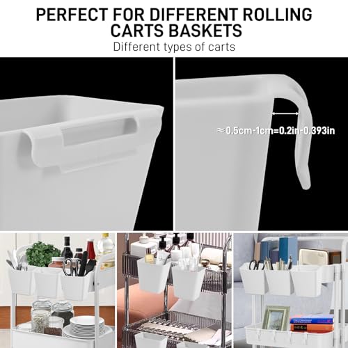 LEZIOA 5 Pack Hanging Cup Holders, Multipurpose Rolling Cart Accessories Utility Cart Accessories For Art & Craft Supplies, Space Saving Hanging Storage Basket Pencil Holder Makeup Organizers (White)