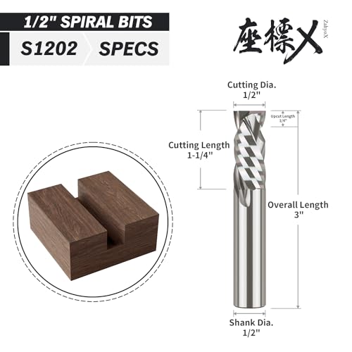 ZahyoX Up Down Compression Spiral CNC Bit, Solid Carbide Straight Router Bit, 1/2" Cutting Dia, 1/2" Shank, 1-1/4" Cutting Length, 3" Overall Length, CNC Router Bits, CNC End Mill