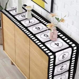 Movie Night Table Runner, 12 x 72 Inch Black and White Printed Filmstrip Table Runner Movie Reel Decor Movie Theme Tablecloth Decorations for Kitchen Film Party (Classic Style, 3 Pcs)