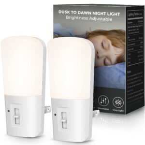 lohas dimmable led night light, night lights plug into wall, dusk-to-dawn sensor, daylight white 5000k, adjustable brightness 5-80lm sleep nightlight for baby nursery bathroom hallway, 2 pack