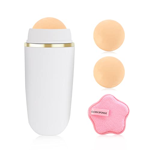 Oil Control On The Go, Oil Absorbing Volcanic Roller with Two Replaceable Volcanic Ball and Cleaning Sponge, Reusable Portable Oil Control Roller, Oil Control Blotting Tool