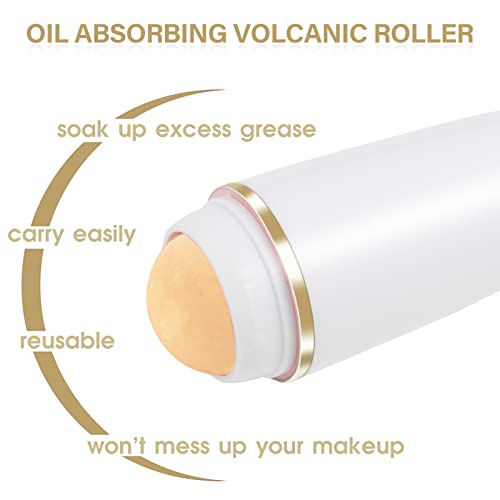 Oil Control On The Go, Oil Absorbing Volcanic Roller with Two Replaceable Volcanic Ball and Cleaning Sponge, Reusable Portable Oil Control Roller, Oil Control Blotting Tool