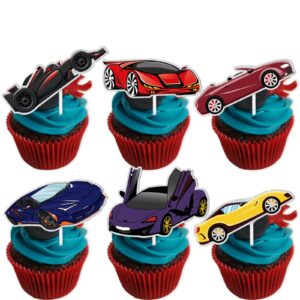 18pcs glitter race car dessert cupcake topper racing car rider theme decor supplies baby shower boy girl happy birthday party decorations