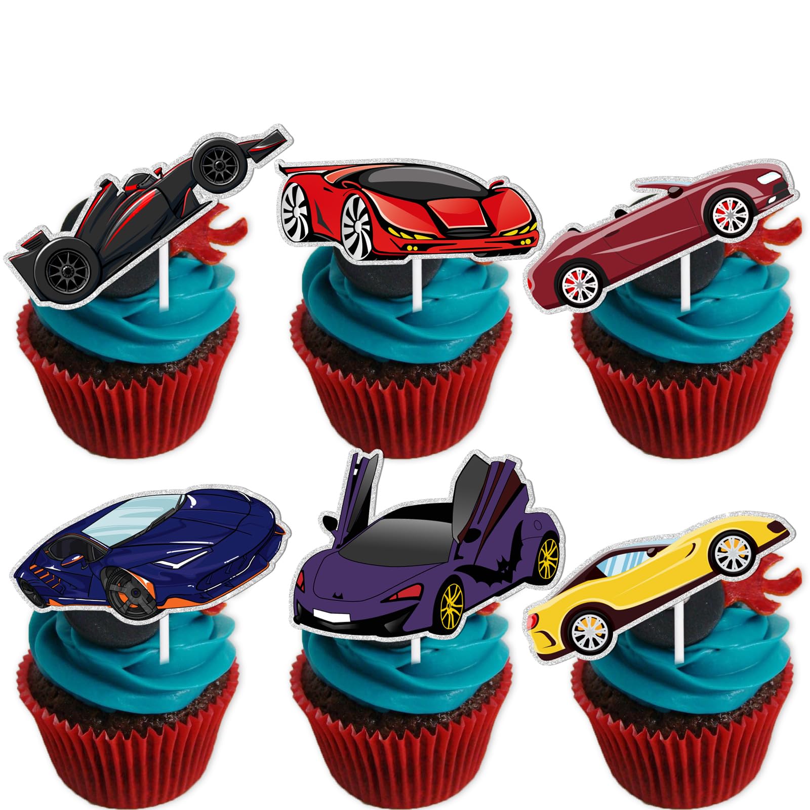 18pcs Glitter Race Car Dessert Cupcake Topper Racing Car Rider Theme Decor Supplies Baby Shower Boy Girl Happy Birthday Party Decorations