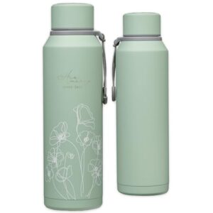 christian art gifts stainless steel insulated double wall vacuum spill-proof water bottle for women: his mercy never fails - encouraging drinkware for hot/cold all day temp, teal floral, 24 fl. oz.