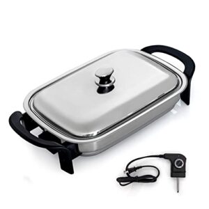 Maxam 16-Inch Electric Skillet - Rectangular Stainless Steel Pan with Handles and Lid Cover