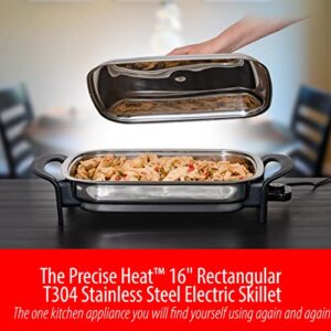 Maxam 16-Inch Electric Skillet - Rectangular Stainless Steel Pan with Handles and Lid Cover