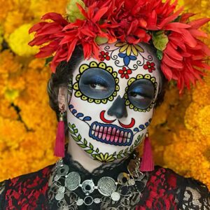 Day of the Dead Face Tattoos Makeup Kit, 10 Pack Halloween Sugar Skull Red Roses Temporary Tattoos for Adults Women Men Kids, DIY Skull Full Face Mask Stickers for Halloween Party Cosplay Supplies