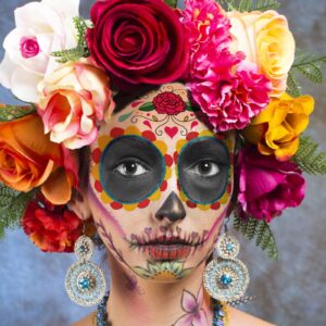 Day of the Dead Face Tattoos Makeup Kit, 10 Pack Halloween Sugar Skull Red Roses Temporary Tattoos for Adults Women Men Kids, DIY Skull Full Face Mask Stickers for Halloween Party Cosplay Supplies