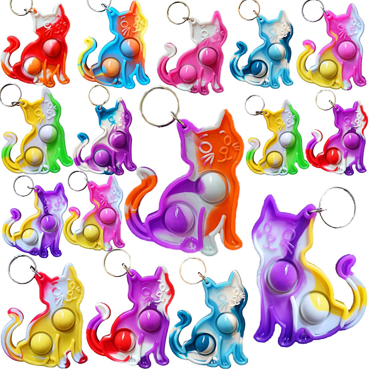 (Students Gift)24 Packs Bulk Small Cat Mini Pop Key chain，Birthday gift Party Favors Supplies,for boy and girl Student award gift