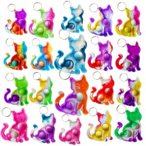 (Students Gift)24 Packs Bulk Small Cat Mini Pop Key chain，Birthday gift Party Favors Supplies,for boy and girl Student award gift