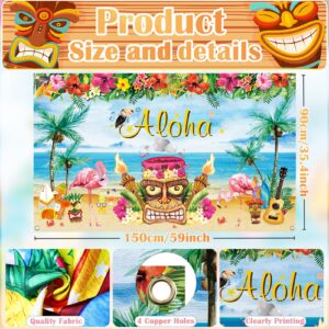 161Pcs Hawaiian Luau Party Decorations Pack, Tropical Beach Themed Summer Pool Party Supplies Including Aloha Backdrop, Flamingo Birthday Banner, Grass Table Skirt, Palm Leaves and Hibiscus, Pineapple