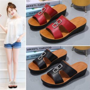 KAEAEILSS Ladies Platform Sandals Casual Fashion Wedge Summer Beach Shoes Comfortable Lightweight Ladies Slippers-Z Shape Ladies Rhinestone Wedge Sandals