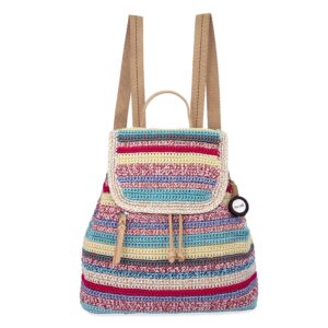 the sak sayulita backpack in crochet, adjustable, removable straps, eden stripe