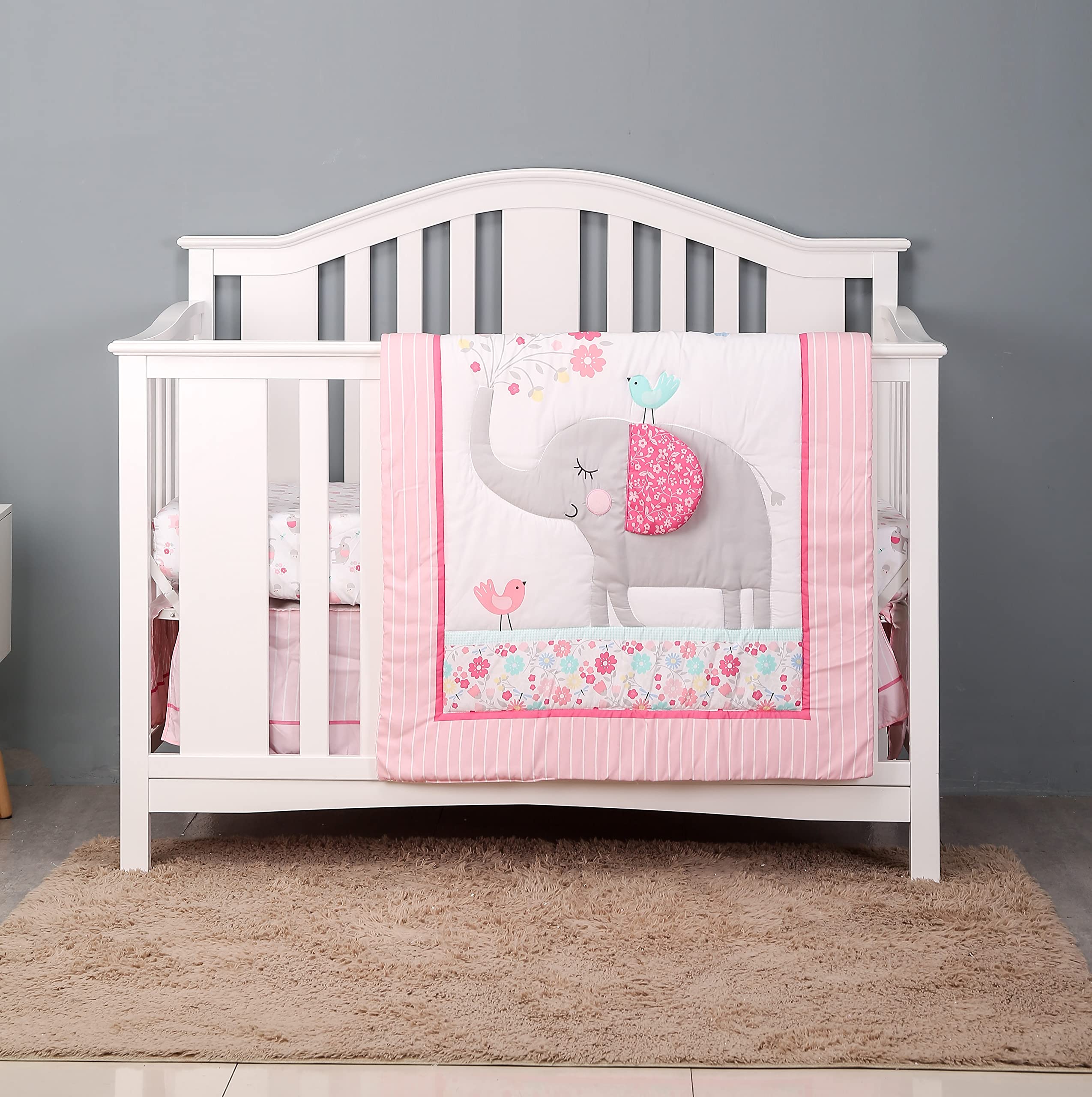 DMZVEIDA The Latest 3-Piece Set of Crib Products Baby Bedding Set:Baby Comforter Baby Quilt,Baby Fitted Sheet,Baby Pillowcase,Soft Skin Friendly Cotton Fabric,for Girls Boys.(399)