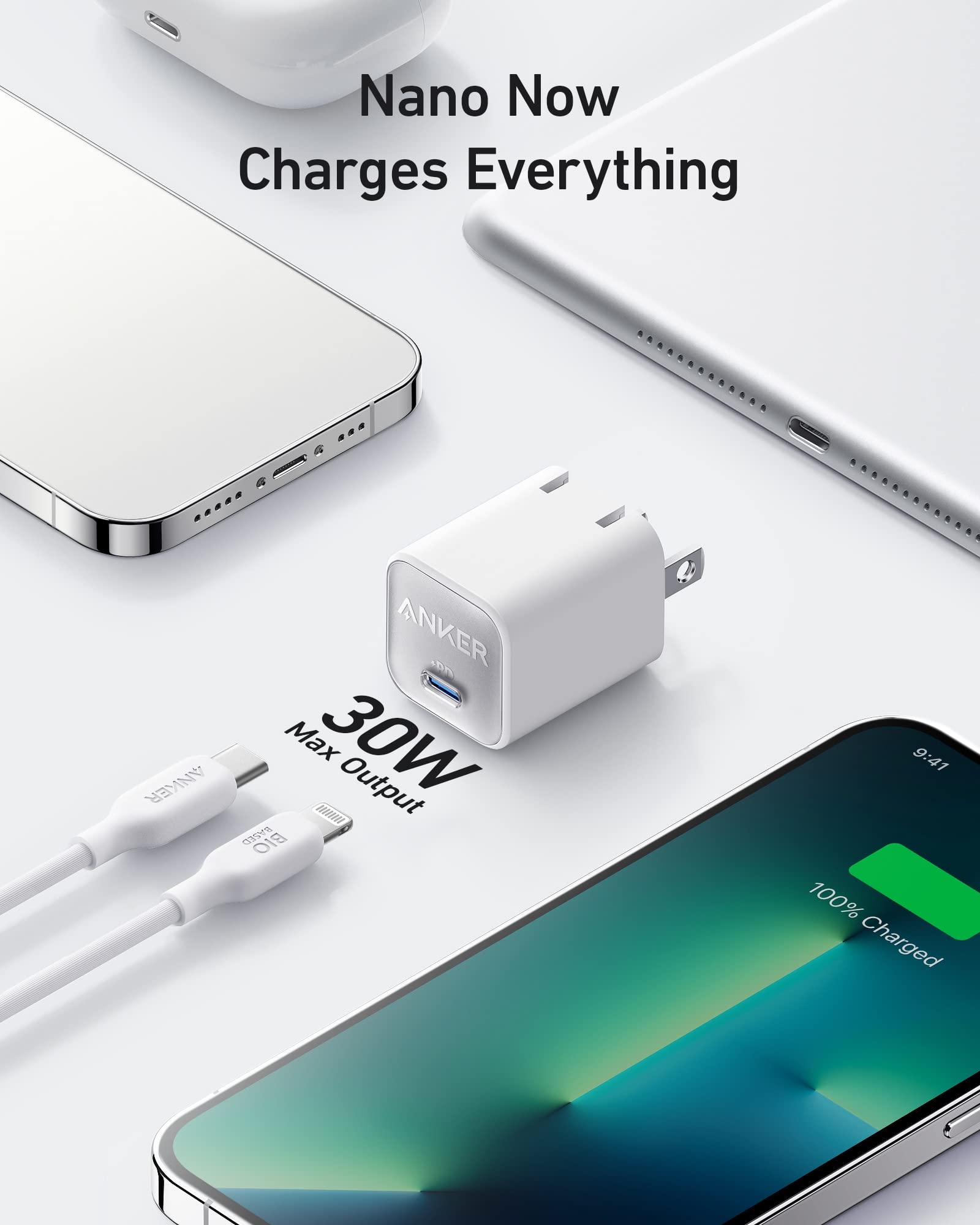 Anker USB C GaN 30W, 511 Charger (Nano 3) with 6ft Bio-Based USB-C to Lightning Cable (MFi Certified), for iPhone 14/14 Pro/14 Pro Max/13/13 Mini/13 Pro/13 Pro Max/iPad Pro