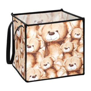 lovely teddy bear storage bin collapsible toy storage basket cube laundry basket waterproof nursery hamper with handles for kids room nursery closet shelf toys playroom decor