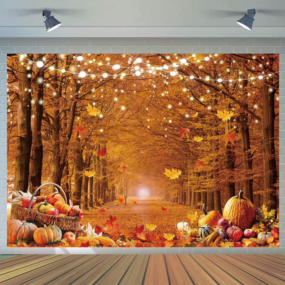 CYLYH 10x8ft Fall Photography Backdrop Autumn Maple Forest Leaves Pumpkin Party Background Thanksgiving Party Supplies Farm Harvest Event Banner Thanksgiving Photo Booth Props CY579