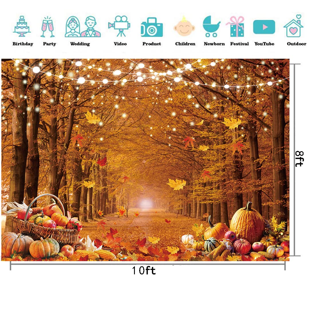 CYLYH 10x8ft Fall Photography Backdrop Autumn Maple Forest Leaves Pumpkin Party Background Thanksgiving Party Supplies Farm Harvest Event Banner Thanksgiving Photo Booth Props CY579