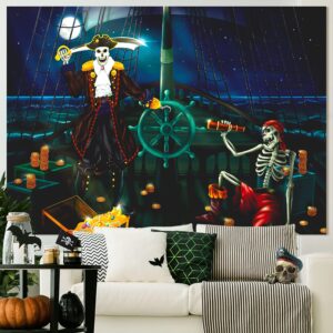 Cheerland Fabric Pirate Party Backdrop for Halloween Party Decoration Kids Birthday Hanging Background for Pirate Theme Birthday Wedding Costume Party Engagement Anniversary Party Supplies