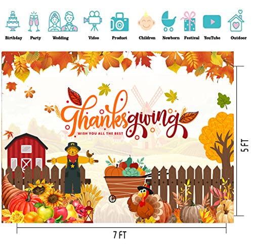 CYLYH 7x5ft Cartoon Fall Photography Backdrop Autumn Maple Forest Leaves Pumpkin Party Background Thanksgiving Party Supplies Farm Harvest Event Banner Baby Shower Thanksgiving Photo Backdrop D583