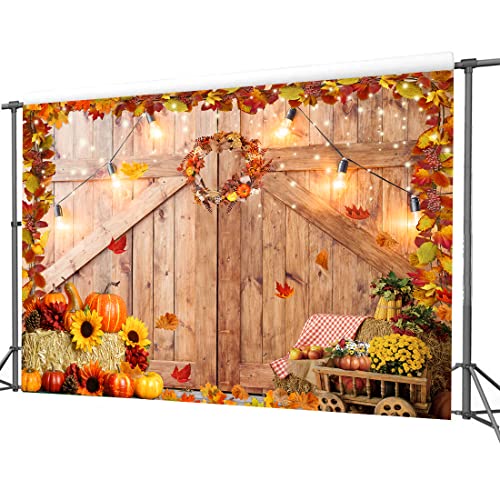 CYLYH 7x5FT Fall Thanksgiving Backdrop Autumn Pumpkin Harvest Barn Door Background Thanksgiving Banner Decoration Fall Rustic Farm Door Photography Backdrop CY582