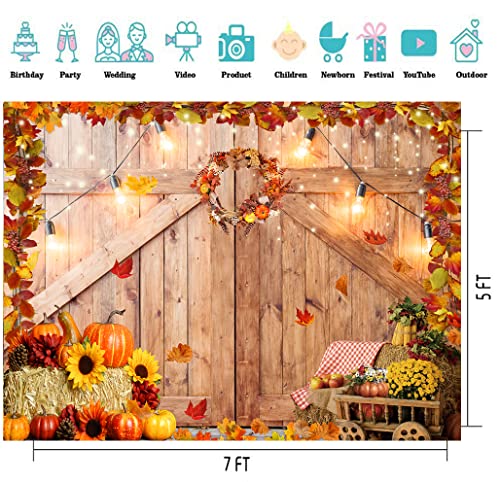 CYLYH 7x5FT Fall Thanksgiving Backdrop Autumn Pumpkin Harvest Barn Door Background Thanksgiving Banner Decoration Fall Rustic Farm Door Photography Backdrop CY582