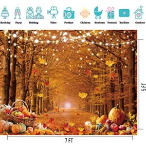 CYLYH 7x5ft Fall Photography Backdrop Autumn Maple Forest Leaves Pumpkin Party Background Thanksgiving Party Supplies Farm Harvest Event Banner Thanksgiving Photo Booth Props CY579