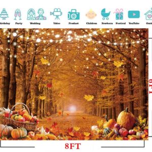 CYLYH 8x6ft Fall Photography Backdrop Autumn Maple Forest Leaves Pumpkin Party Background Thanksgiving Party Supplies Farm Harvest Event Banner Thanksgiving Photo Booth Props CY579