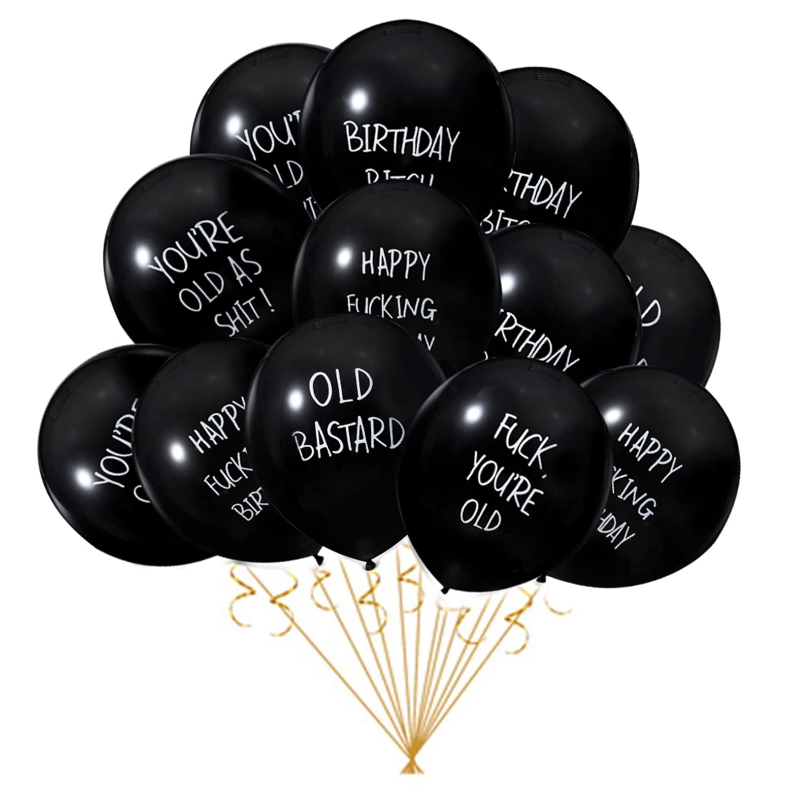 24Pcs Black Abusive Balloons 12 Inches Funny Abusive Old Age Birthday Party Balloons Cute Offensive Rude Latex Birthday Balloons for Men Women Adults Birthday Party Supplies Indoor/Outdoor