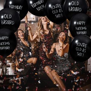 24Pcs Black Abusive Balloons 12 Inches Funny Abusive Old Age Birthday Party Balloons Cute Offensive Rude Latex Birthday Balloons for Men Women Adults Birthday Party Supplies Indoor/Outdoor