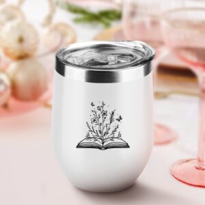 Rudicaxi Book Lovers Gifts - Librarian Gifts For Women Readers - Bookish Gifts, Book Club Gifts, Bookworm Gifts, Reading Gifts For Friend, Daughter, Mom, 12OZ Wine Tumbler with Lid Mugs