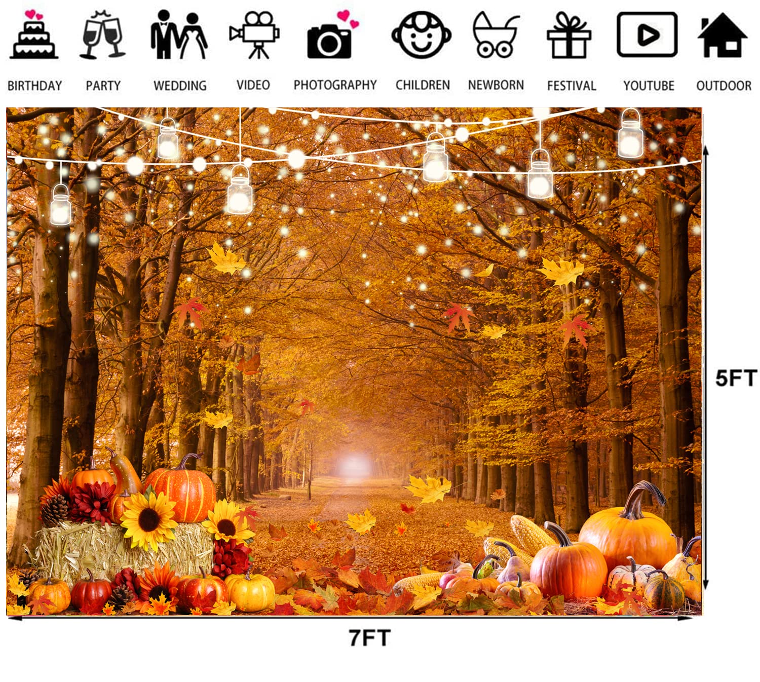 LTLYH 7x5ft Fall Forest Backdrop Autumn Thanksgiving Backdrop Maple Forest Leaves Friendsgiving Party Banner Backdrop Supplies Farm Harvest Event Photo Backdrop 185