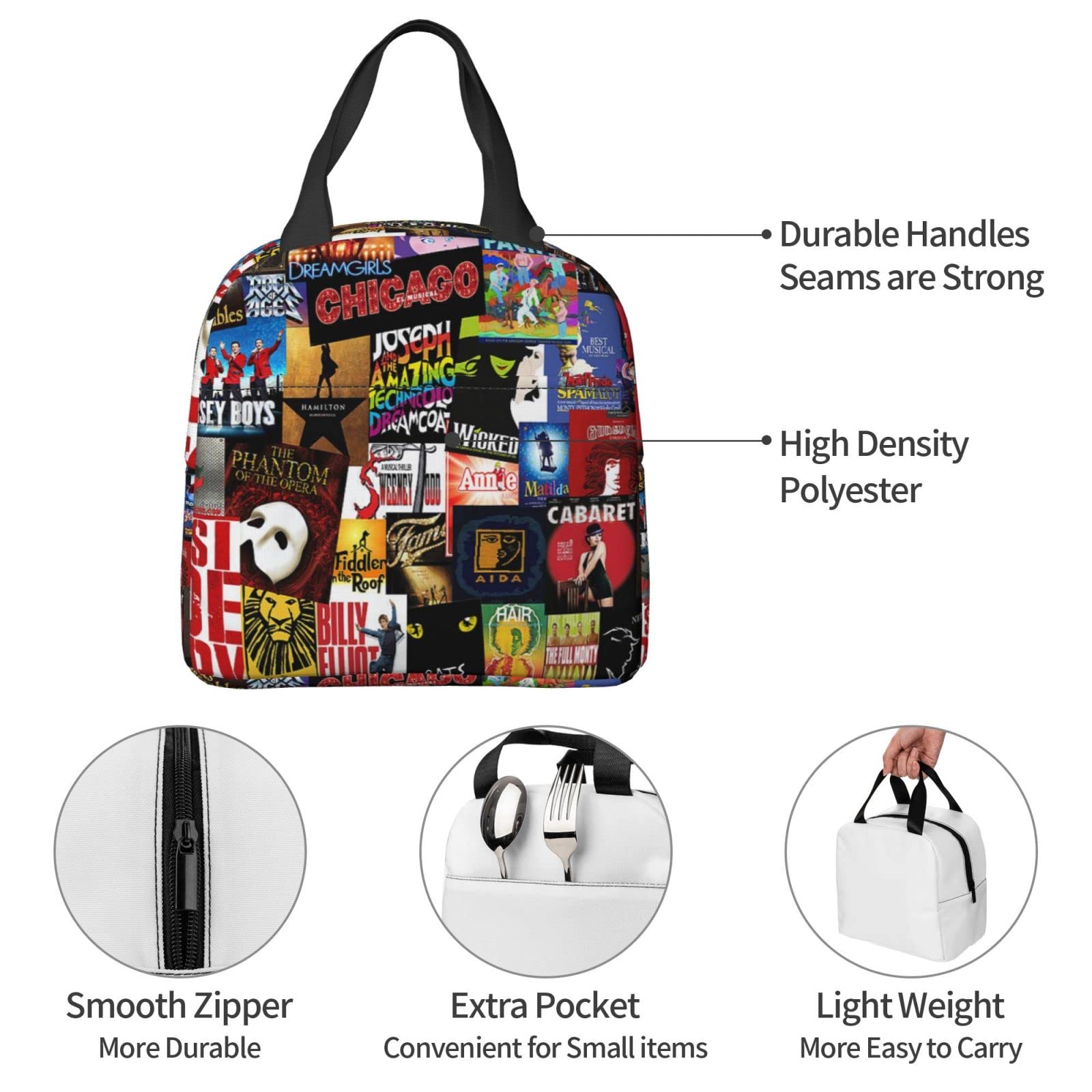 New York Musical Lunch Bags for Kids Reusable Insulated Lunch Box Female white collar nurse student office worker lunch tote bag