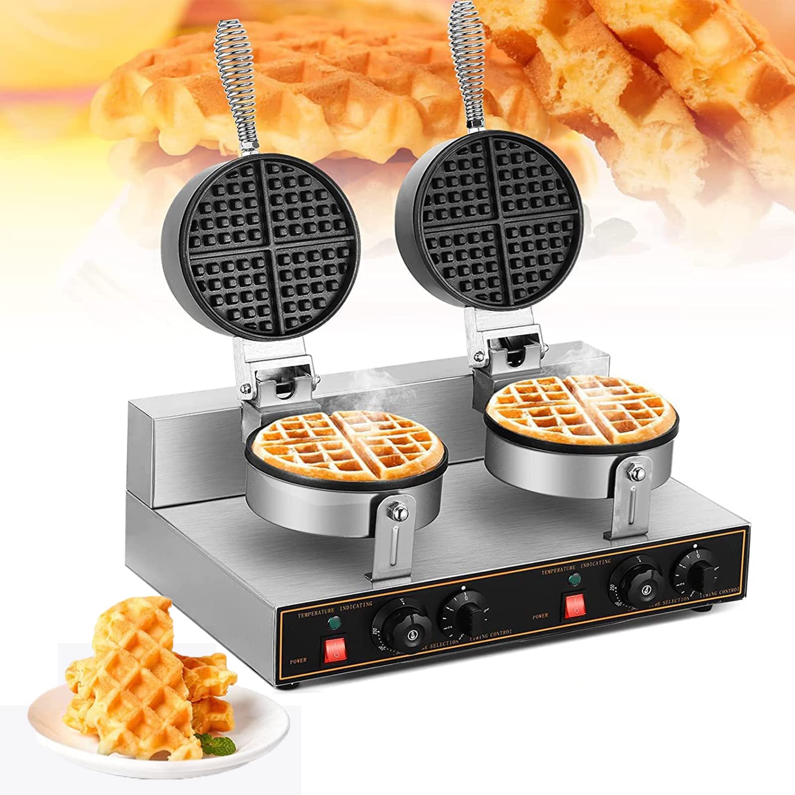 LIVOSA 2400W Commercial Waffle Maker Double Waffle Machine 110V Non Stick Electric Muffin Machine, Waffle Machine for Commercial/Household Kitchens, Cafes, Restaurants and Snack Bars