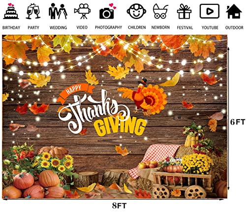 LTLYH 8x6ft Thanksgiving Backdrop Fall Backdorp Thanksgiving Turkey Pumpkin Decoration Backdrop Autumn Banner Party Backdrops 186