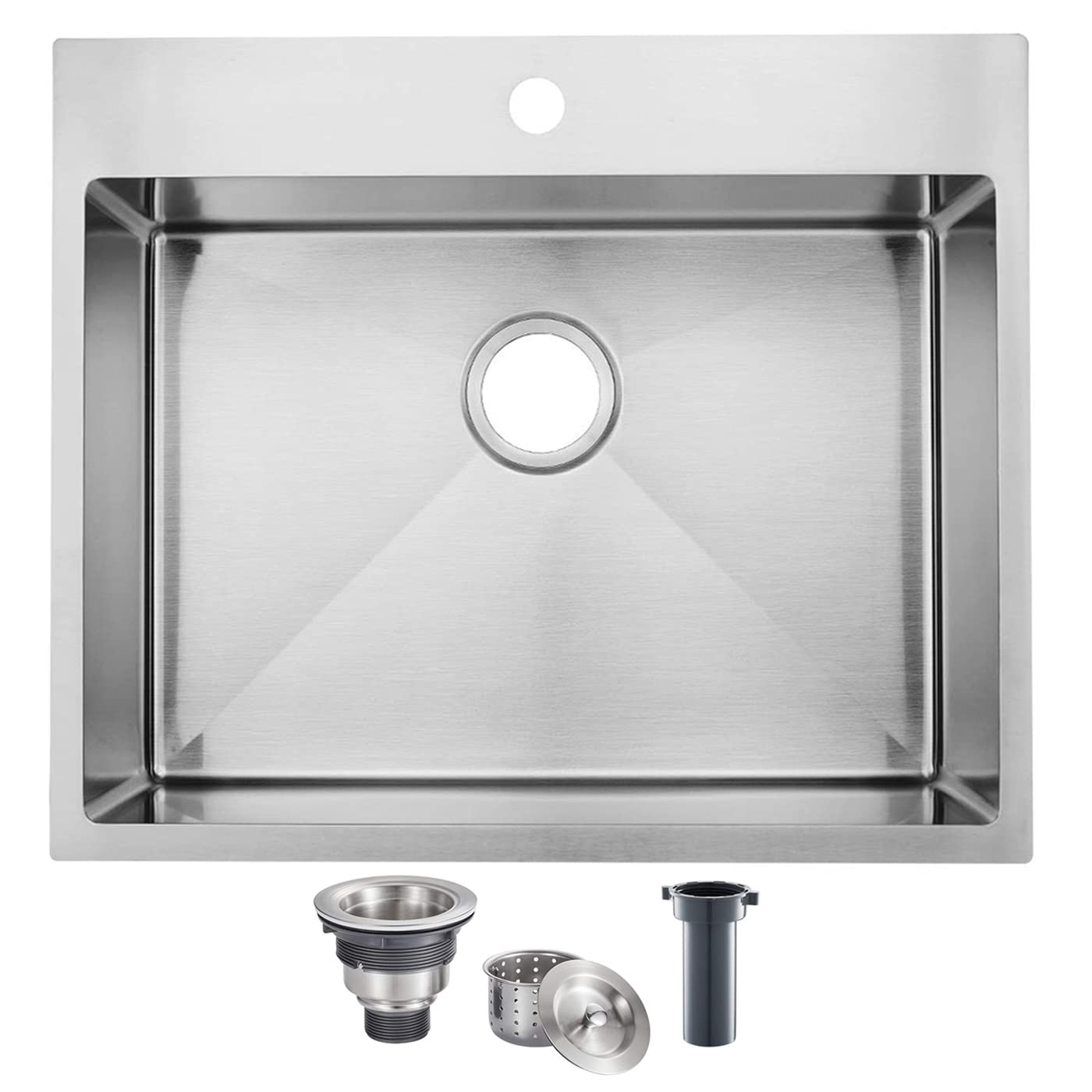 SHACO 25x22 Inch Drop In Kitchen Sink, Top Mount 16 Gauge 304 Stainless Steel 25 Inch Drop In RV Laundry Utility Sink, Brushed Nickel Single Bowl Sink Topmount Overmount Sink with Drain