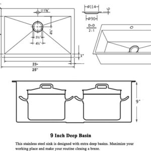 SHACO 25x22 Inch Drop In Kitchen Sink, Top Mount 16 Gauge 304 Stainless Steel 25 Inch Drop In RV Laundry Utility Sink, Brushed Nickel Single Bowl Sink Topmount Overmount Sink with Drain