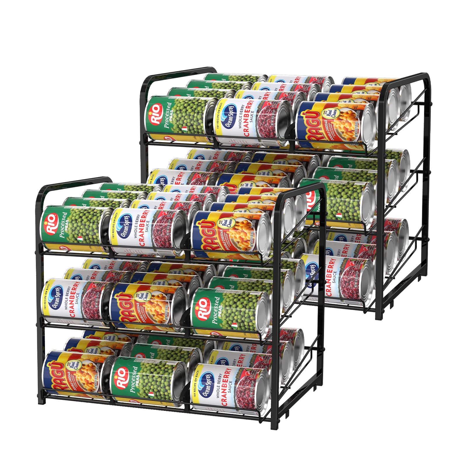 NORCEESAN Stackable Can Rack Dispenser 2 Pack Can Storage Rack Organizer Can Food Storage Rack Holds Up to 72 Cans for Kitchen Cabinet Countertops, Black