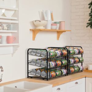 NORCEESAN Stackable Can Rack Dispenser 2 Pack Can Storage Rack Organizer Can Food Storage Rack Holds Up to 72 Cans for Kitchen Cabinet Countertops, Black