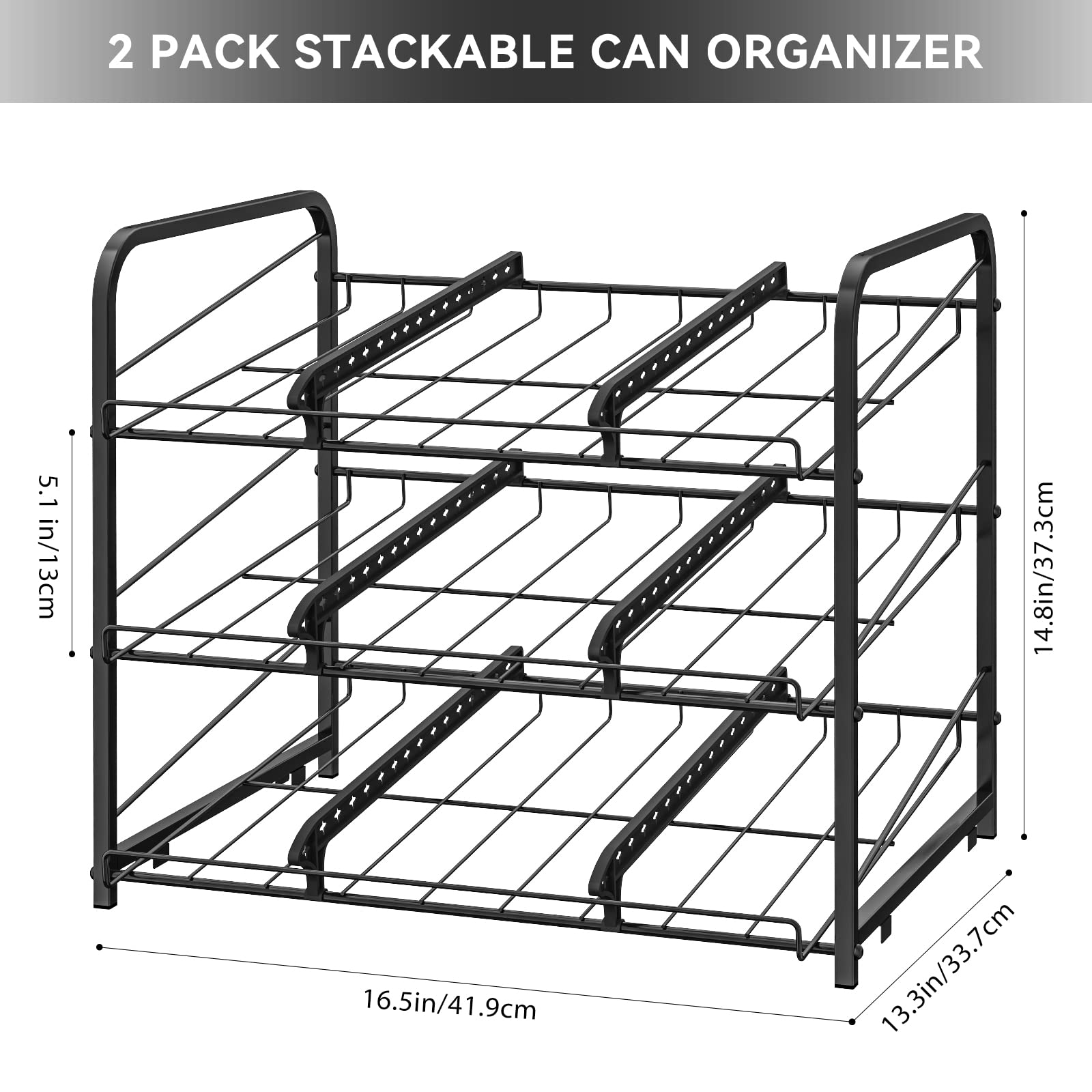 NORCEESAN Stackable Can Rack Dispenser 2 Pack Can Storage Rack Organizer Can Food Storage Rack Holds Up to 72 Cans for Kitchen Cabinet Countertops, Black