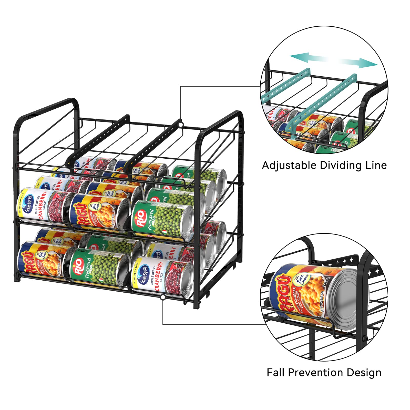 NORCEESAN Stackable Can Rack Dispenser 2 Pack Can Storage Rack Organizer Can Food Storage Rack Holds Up to 72 Cans for Kitchen Cabinet Countertops, Black